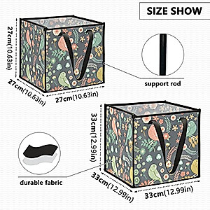 Kigai Retro Flowers Birds Cube Storage Bins, 13x13x13inch Collapsible Fabric Storage Cubes Organizer with Handles Decorative Storage Baskets for Home, Shelf, Closet