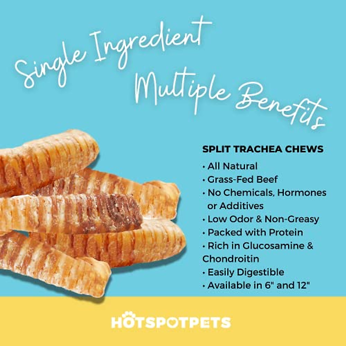 hotspot pets Premium Beef Trachea for Dogs 6" Strips Split - All Natural Grass-Fed Beef Dog Chews, Rich in Glucosamine Chondroitin for Joint Health, Single Ingredient No Rawhide Dog Treats