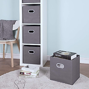 MAX Houser Fabric Storage Bins Cubes Baskets Containers with Dual Plastic Handles for Home Closet Bedroom Drawers Organizers (Cattail Gray)