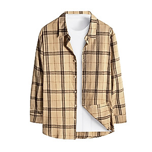 Floerns Men's Plaid Flannel Shirts Long Sleeve Regular Fit Button Down Causal Shirts Khaki L