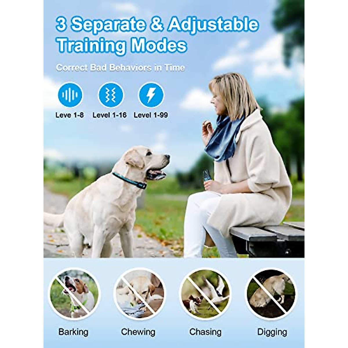 Bousnic Dog Shock Collar 2 Dogs (5-120Lbs) - 3300 ft Waterproof Training Collar for Dogs Large Medium Small with Rechargeable Remote, Beep (1-8) Vibration (1-16) and Humane Shock (1-99) Modes