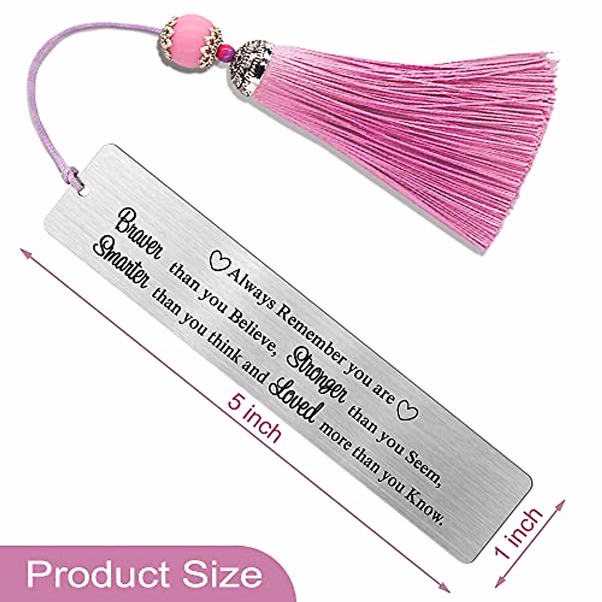 YUWANTR Always Remember You are Braver/Stronger/Smarter Metal Bookmark Book Lover Gifts for Woman Man Teens Students Friends Bookworm Readers Teacher's Inspirational Graduation Gifts