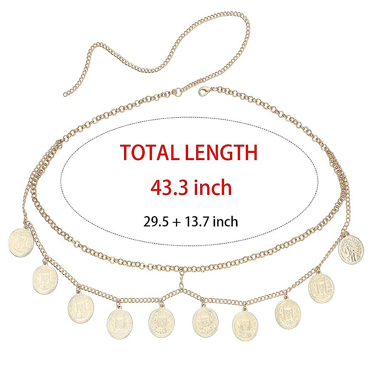 Nicute Boho Coin Waist Chain Layered Body Belly Chains Summer Rave Body Jewelry for Women and Girls (Gold)