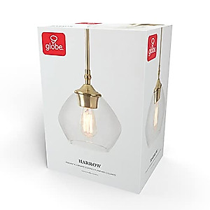 Globe Electric 65691 Harrow 1-Light Pendant Lighting, Matte Brass, Clear Glass Shade, Bulb Not Included