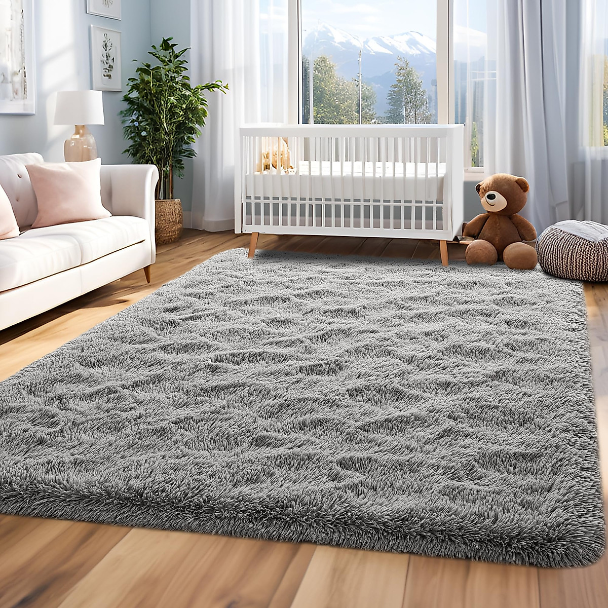 HQAYW 8x10 Area Rug for Living Room Large Fluffy Bedroom Rugs Ultra Soft Shaggy Carpet for Kids Girls Room Non-Slip Fuzzy Dorm Rugs Comfy Home Decor Floor Carpets, Grey