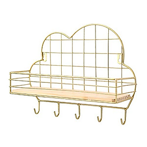 NUOBESTY Floating Shelves Cute Cloud Shape Wall Mount Organiser Wall Storage Rack Sundries Organizer for Living Room Kitchen Bathroom Home Decoration (Golden)