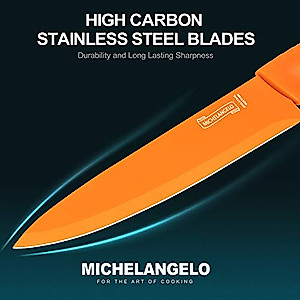 MICHELANGELO Kitchen Knife Set 10 Piece, Rainbow Knife Set for Kitchen, High Carbon Stainless Steel Kitchen Knives Set, Dishwasher Safe, Colorful Knife Set- 5 Knives and 5 Knife Covers