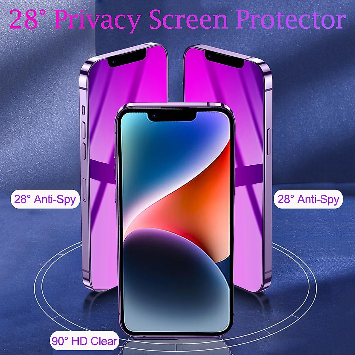 Umhlaba Compatible with iPhone 14 Plus Compatible with iPhone 13 Pro Max Privacy Screen Protector Gradient colorful 28 Degree Anti-Spy Tempered Glass Case Friendly Bubble Free Easy Installation Frame
