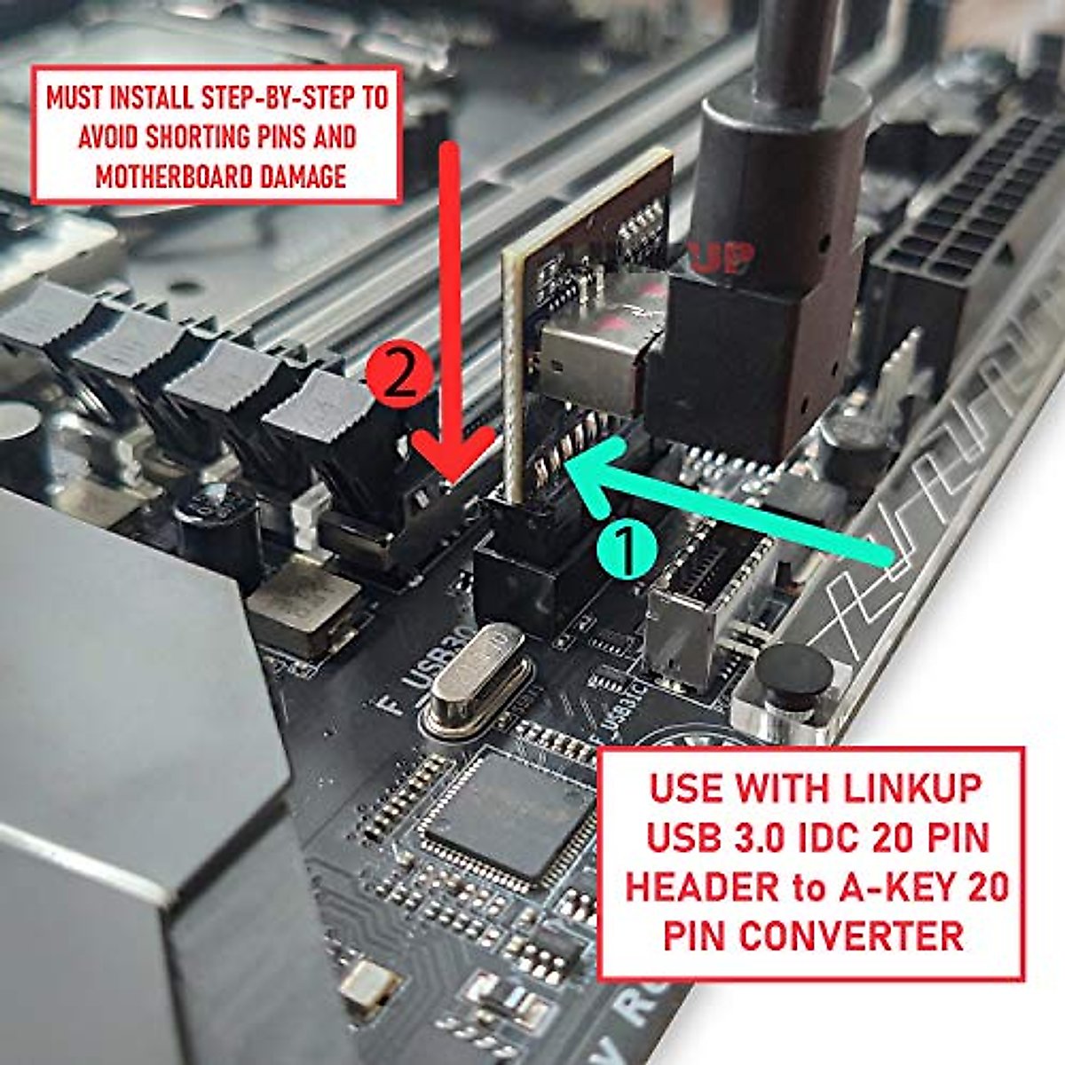 LINKUP - USB 3.2 Gen 2x2 20Gbps USB-C Type Internal Panel Cable Mount Motherboard Header Extension Adapter┃20-Pin A-Key Male with Cover to USB-C Female Connector with PCI Bracket - Right Angle - 60cm