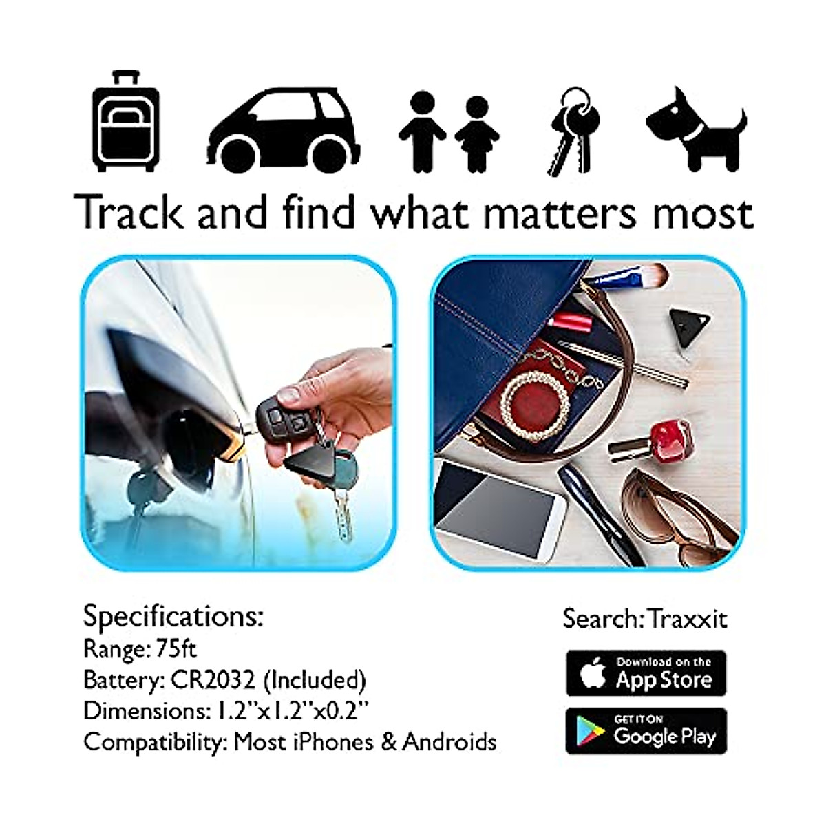 Xtreme Bluetooth Tracker, 1-Pack, Compact and Discreet, Item Locator For Bags, Suitcases, Backpacks, Luggage, Keys, Traxx It App Available