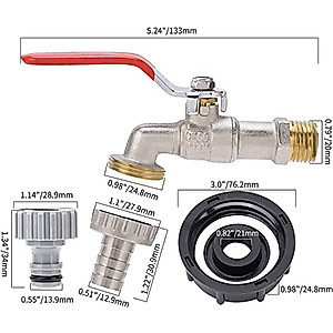 IBC Tote Tank Winterizing Brass Drain Adapter, Garden Hose Faucet Spigot 275-300 Gallon Water Tank Connector Replacement, Ton Barrel Fittings Switch Nozzles Tank Joints, Coarse Thread S60X6, 1/2"