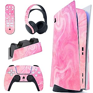 PlayVital Psychedelic Pink Full Set Skin Decal for ps5 Console Disc Edition, Sticker Vinyl Decal Cover for ps5 Controller & Charging Station & Headset & Media Remote