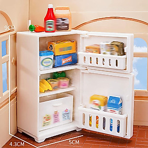Hiawbon 21 Pcs Mini House Miniature Refrigerator with Mini Food Set Mini Kitchen Furniture Fridge Decorations Miniature Food with Juice Milk Ice Creams Vegetables