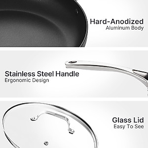 QStar 1.5 qt Hard-Anodized Aluminum Nonstick Sauce Pan in Black with Lid and Stainless Steel Handle