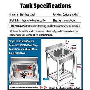 WAHHWF Freestanding Kitchen Sink for Home, Simple Stainless Steel Utility Sink with Stand for Garage, Restaurant, Kitchen, Laundry, Outdoor Sink