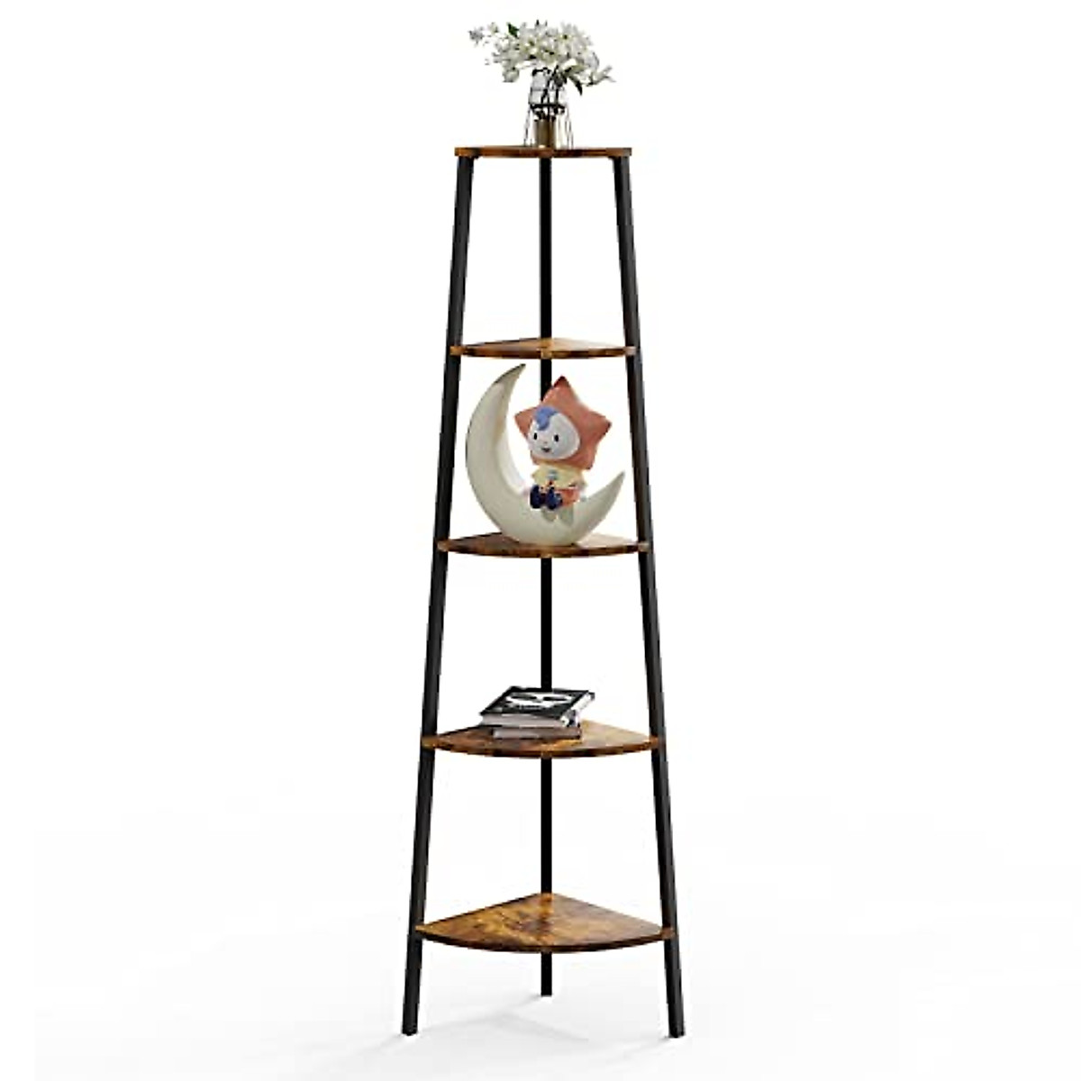 LAZEYARD 5 Tier Corner Shelf Stand, Corner Bookshelf, Corner Ladder Shelf for Bedroom, Living Room, Balcony, Office, Kitchen 62.6inches (Rustic Brown)