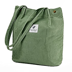TOPASION Corduroy Tote Bag Cute Tote Bags for Women Shoulder Bag with Inner Pocket for Work Beach Travel and Shopping Grocery (Matcha Green)