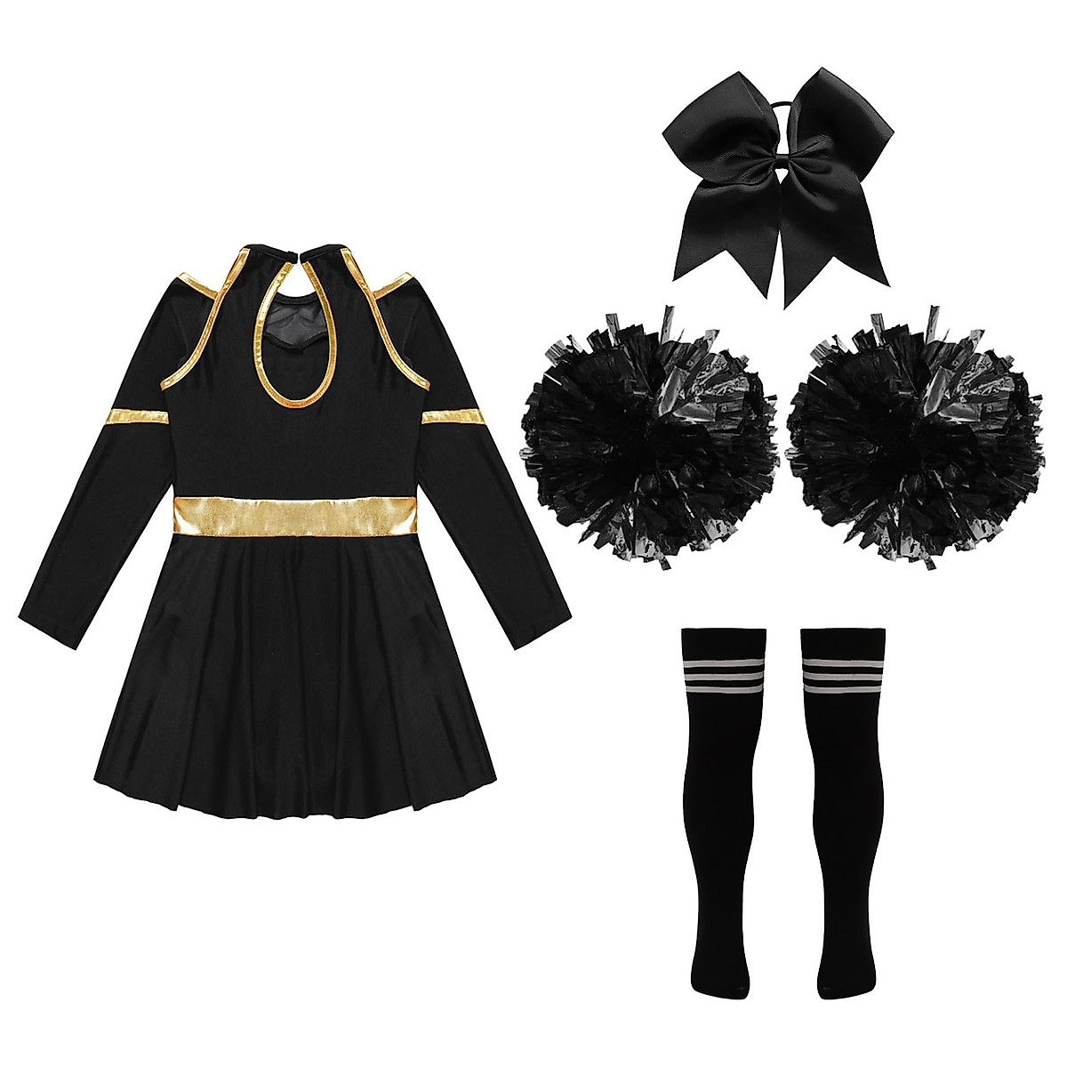 TSSOE Girls Cheerleading Uniform Long Sleeve Leotard Dress Cheer Leader Outfits Performance Costume A01 16 Years