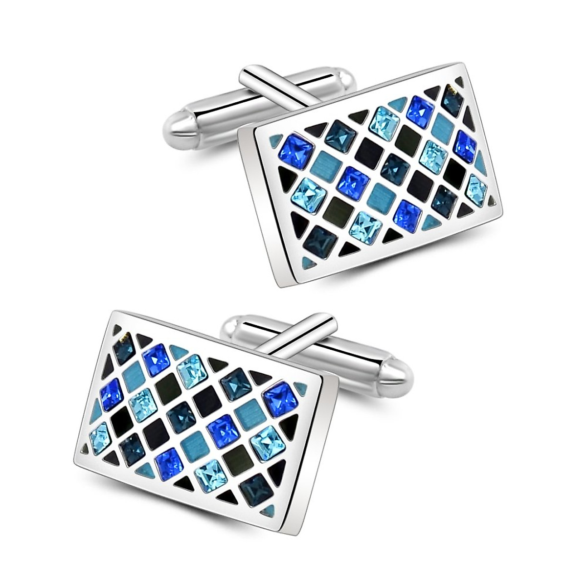 Mr.Van Elegant Swarovski Crystal Cufflinks Blue Glimmering Cuff Links Set Wedding Christmas Gifts for Him