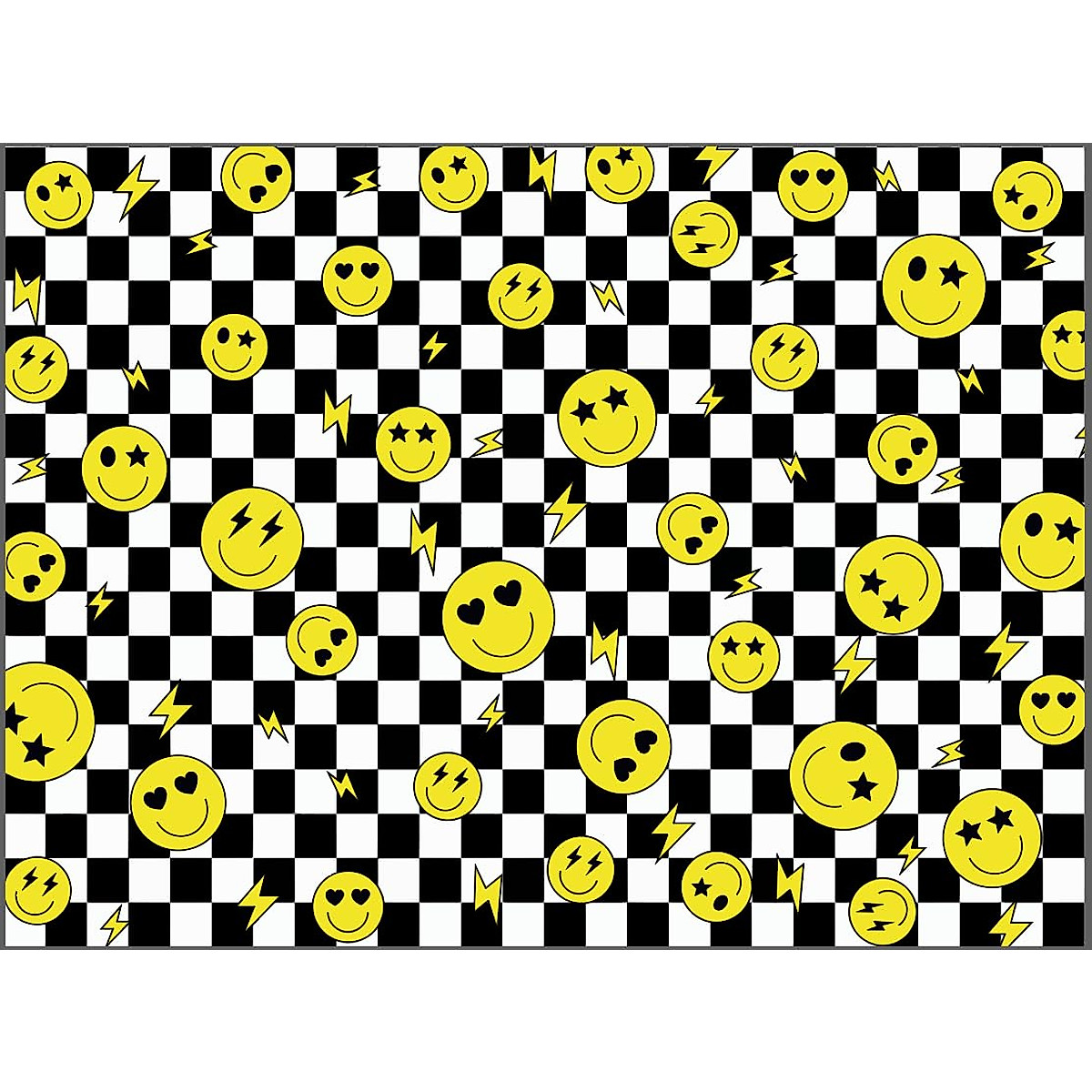 12 Sheets 28 * 20 Inches one Happy Dude Theme Gift Wrap Paper, Black Yellow Smiley Faces Lightning Printed Wrapping Paper with Checkered Patterns for First Birthday Party Baby Shower DIY Craft