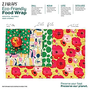 Z Wraps - Reusable Beeswax Food Wraps - Assorted 3-Pack (S, M, L) - Made in USA with 100-Precent Cotton, Organic Beeswax and Jojoba Oil - Wild Wanderers