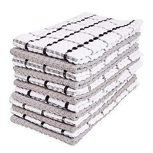 Kitchen Towels - Dish Towels and Dish Cloths - Hand Towel and Dishcloths Sets - 100% Soft Ring Spun Combed Cotton - Great for Cooking in Kitchen or Household Cleaning - Size 15" x 25" (Grey, 12)