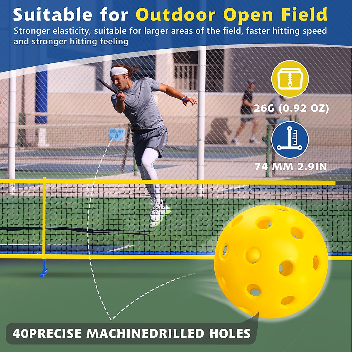 Baisal Pickleball Set with Net Portable Outdoor Indoor, 22FT Regulation Size Pickleball Net for Driveway with 4 Wooden Pickleball Paddles, 1 Pickle Ball Net, 4 Balls,1 Storage Bag, 1 Carry Bag