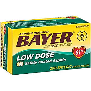 Aspirin Regimen Bayer, 81mg Enteric Coated Tablets, Pain Reliever/Fever Reducer, 200 Count