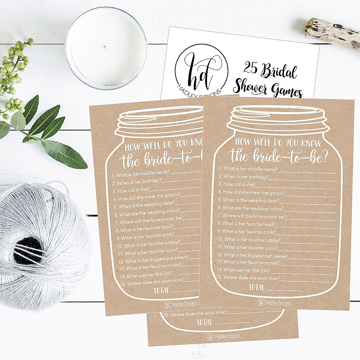 Hadley Designs 25 Cute Rustic How Well Do You Know The Bride to be Bridal Wedding Shower, Bachelorette Party Game, Couples Guessing Question Set of Cards Pack Unique Printed Engagement