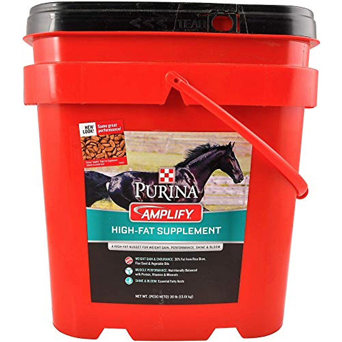 Purina Amplify | High-Fat Horse Supplement | Diet Enrichment Nuggets - 30 Pound (30 LB) Pail