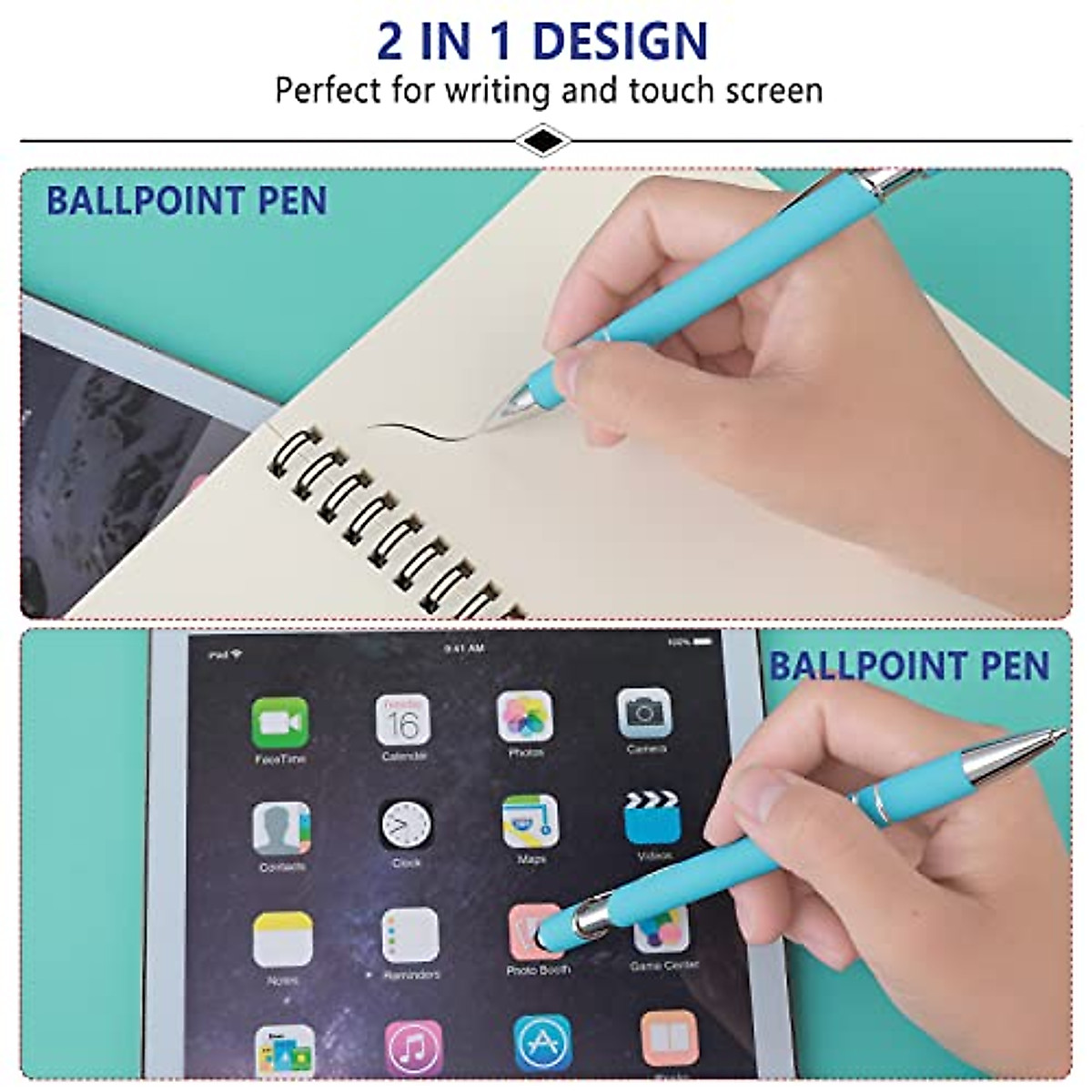 TIESOME5 Pieces Ballpoint Pen with Stylus Tip, Retractable 2 in 1 Stylus Pens Stylish Pen with 10 Refills, Metal Stylus Pen for Touch Screens, 1.0 mm Black Ink Ball Point Pens (Multicolor)
