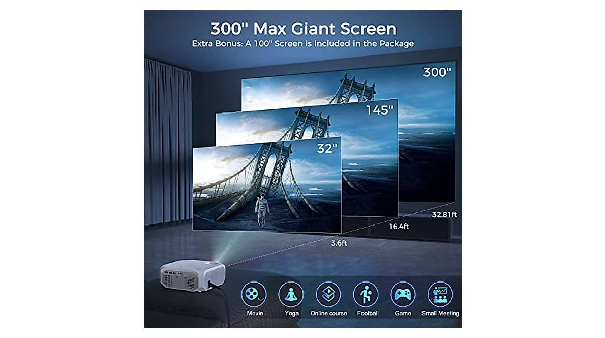 Portable WiFi & Bluetooth Projector with 1080P, 4K Support & Big Screen