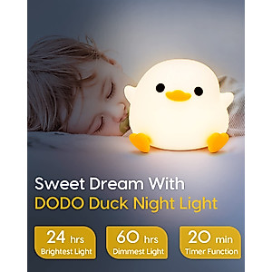 Amaredom DoDo Duck Night Light, Cute Duck Lamp, Silicone Dimmable Nursery Nightlight, Rechargeable LED Bedside Lamp with 20 Minutes Timer & Tap Control Baby Girls Women Bedrooms, Living Room