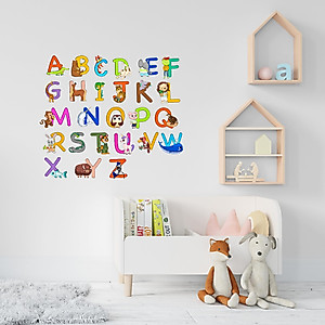ABC Educational Wall Stickers for Kids - Animal Alphabet Wall Decals by Lipastick - Letters Wall Decals for Bedroom Girls Boys Baby Room Decoration Nursery Removable Wall Decals Peel and Stick