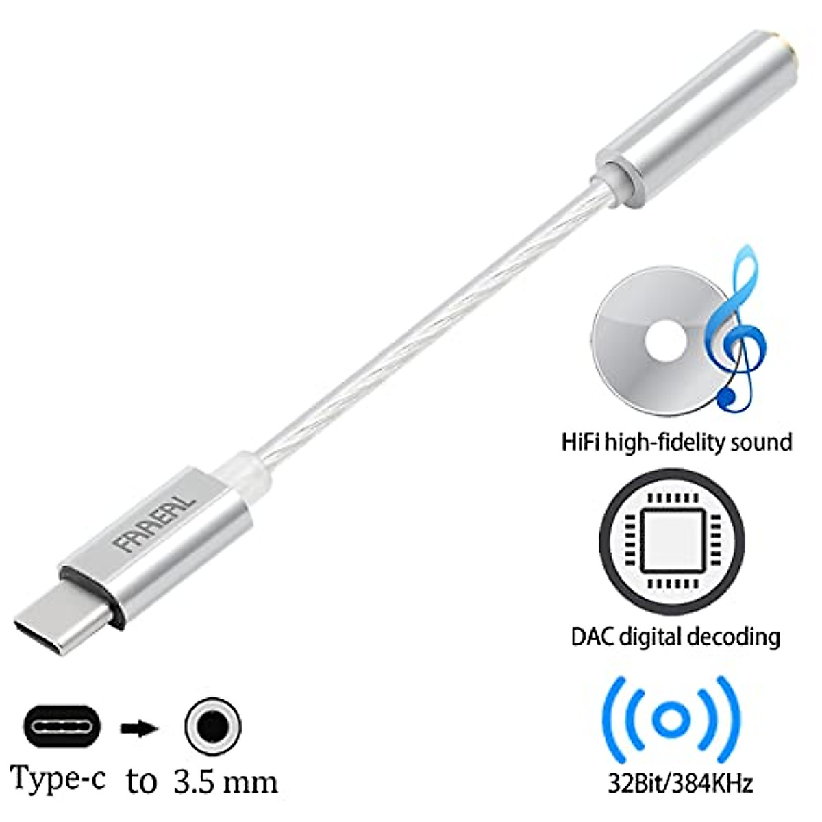 USB Type C to 3.5mm Female Adapter,USB C to Aux Audio Dongle Cable Compatible for Samsung Galaxy S22 S21 S20 Ultra Note 20 10 S10 S9 Plus,Pixel 4 3 2 XL,iPad Pro and More(Silver)