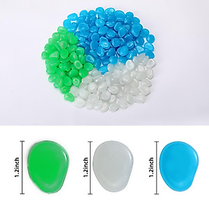 200 Pack Glow in The Dark Pebbles Stones, 100 Glow Blue / 50 Green / 50 White, Fish Tank Rocks Decoration for Garden, Aquarium, Plant Pots, Bonsai Walkway, Driveway (Set of 200)