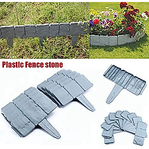 GUOFEI DIY Decorative Flower Grass Bed Border,Grey Stone Effect Plastic Palisade Fence Lawn Edging Garden Fence Edging,for Garden,Lawn,Walkway and Landscape Edging (10pcs, Gray)