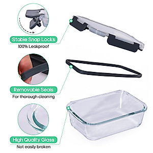 Dumtanight 3 Piece Glass Food Storage Container Glass Lunch Containers Glass Meal Prep Container Set Clip Seals Tightly Without Leakage Applicable to Microwave Oven Refrigerator Dishwasher