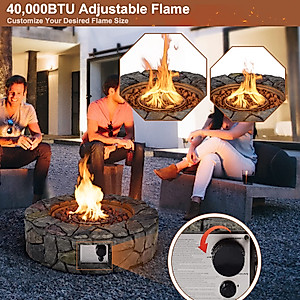 Toolsempire Outdoor Propane Fire Pit, 28" Gas Fire Pit 40,000 BTU Stone Look Fire Bowl with ETL Certification, Lava Rock & PVC Cover, Patio Propane Fire Pits for Outside, Christmas, Party(Gray)