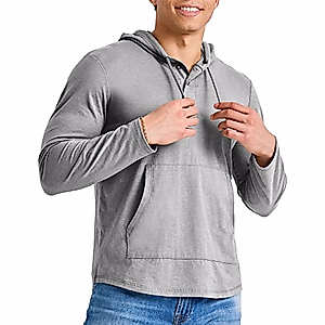 Hanes Comfortblend Men's Originals Lightweight Jersey Hoodie, Cotton Hooded Sweatshirt with Henley Collar, Light Steel, Large