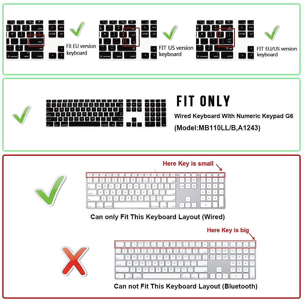 WYGCH Ultra Thin Shortcuts Extended Silicone Keyboard Protective Cover Skin for Mac Aluminum Wired Keyboard MB110LL/B (A1243) Numeric Keypad (for Logic Pro X)