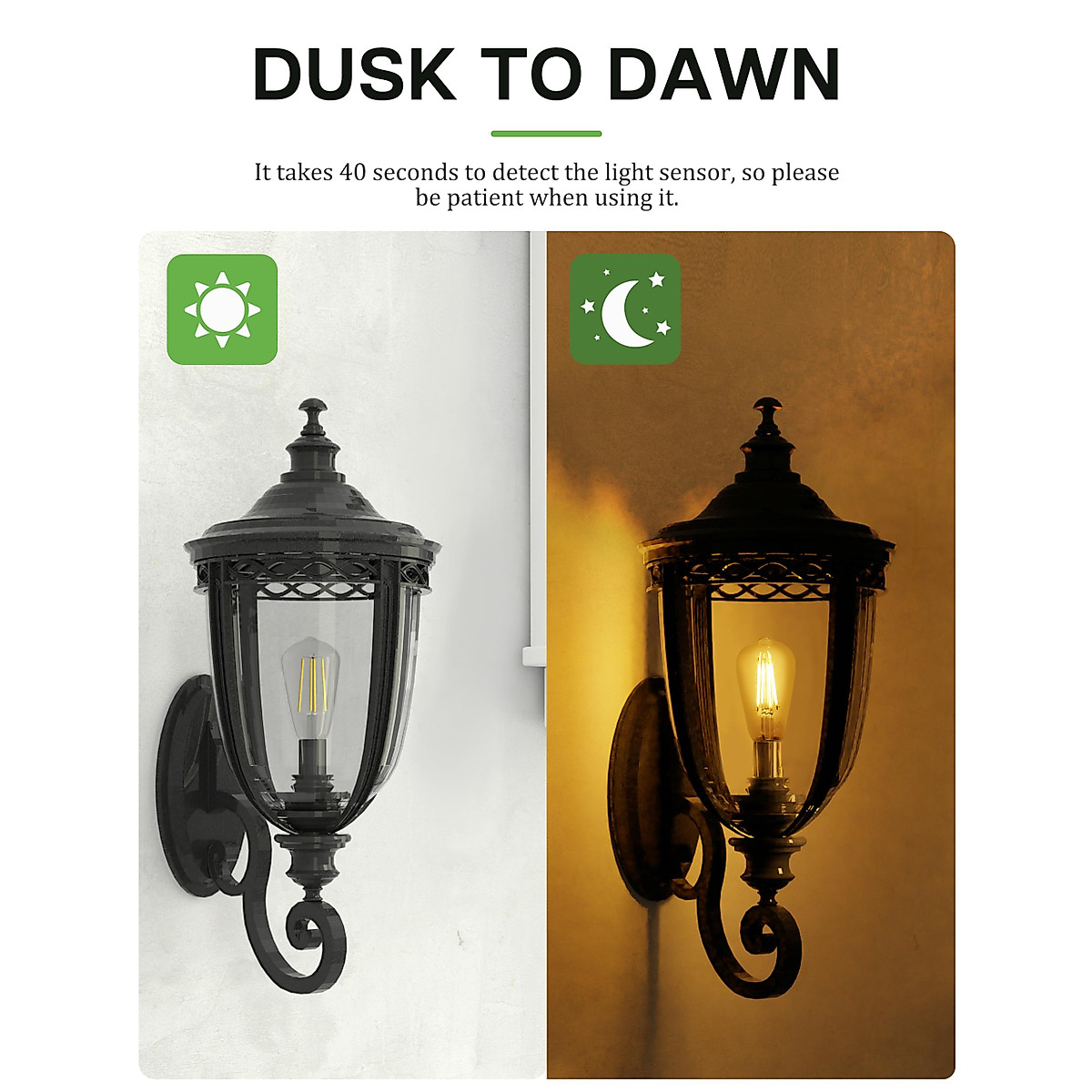 Dusk to Dawn Light Bulbs LED Edison, 60W Equivalent Outdoor Lighting, Soft White 2700K, E26 Base, Light Sensing, ST58 Vintage Style, 600LM, Extra Bright Automatic Bulb for Porch Patio Garage, 4 Pack