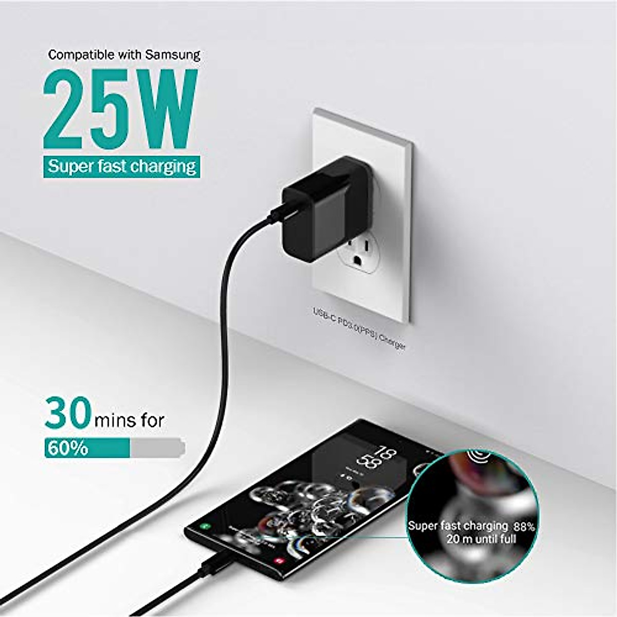 30W USB C Super Fast Charger, ELECJET Super Fast Charging Block for Galaxy Note 10 Plus/Note 20 Ultra/S20 Ultra 5G/S21/A70/A71/A80/A90 5G/Z fold 2 5g/M31s/Tab S7 Plus, UL Listed Wall Charger