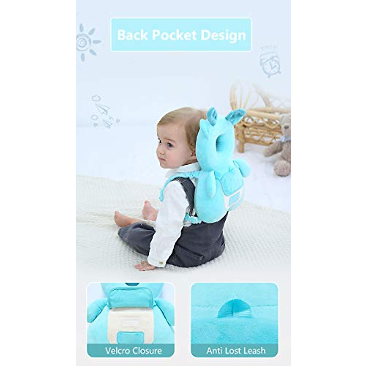 Head Safety Protector Pad for Baby Toddler Walker,Infant Talking Head Protection Backpack Cushion (Yellow Duck)