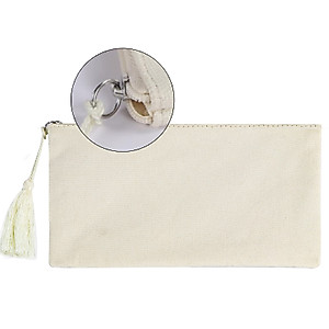 Cawvox Blank Makeup Bags, 6 PCS Blank DIY Craft Canvas Pencil Pouch Bulk Sublimation Cosmetic Bag Multi-Purpose Travel Toiletry Tassel Zipper Bags (Beige 8.5 × 5.1 Inch)