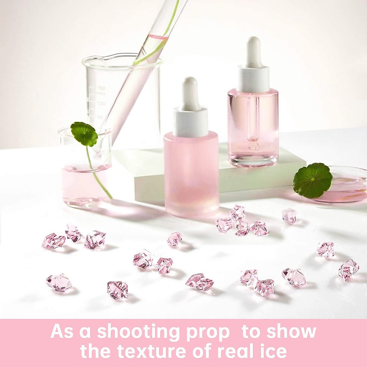 Sukh 13OZ Acrylic Ice Rocks - Small Diamond Crystal Clear Gem Stone Jewels as Plastic Clear Ice Cube Faux Rocks for Pebbles for Vase Filler & Iridescent Home Decorations & Table Centerpiece (Pink)