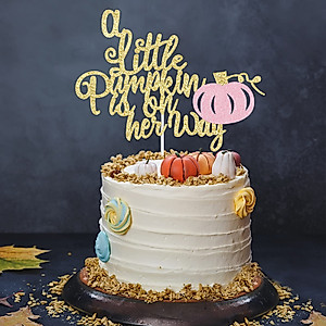 A Little Pumpkin is On Her Way Cake Topper, Little Pumpkin Baby Shower Cake Topper Little Pumpkin Cake Topper Girl for Fall Pumpkin Theme Baby Shower Party Cake Decorations
