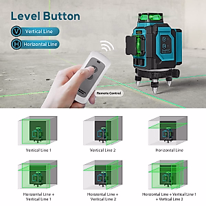 Takamine 3x360° 12 Lines Self Leveling Green Laser Level, 3D Cross Line for Construction/Picture Hanging with Removable Li-ion Battery, Remote Controller, Magnetic Rotating Stand and Hard Case