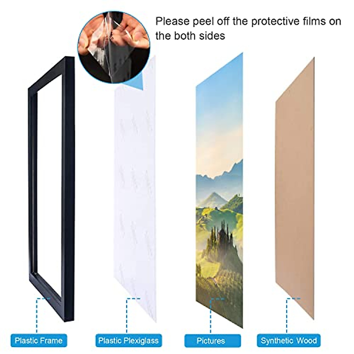 HUKONHEP 12x16 Black Picture Frames, Photos Frame with Plexiglass, Wall Gallery Photo Frames, Horizontal and Vertical for Wall Mounting, Home Office Decoration