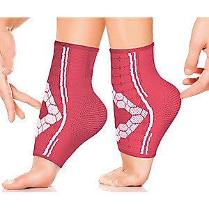 Sparthos Ankle Compression Socks (Pair) – Plantar Fasciitis Sleeves with Arch Support – Foot Ankle Brace for Men and Women – Injury Recovery - Pain Relief for Sprains, Strains, Arthritis (Pink-XL)